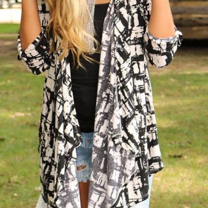 Long Sleeve Coat Black Splash-ink Cardigan on Luulla